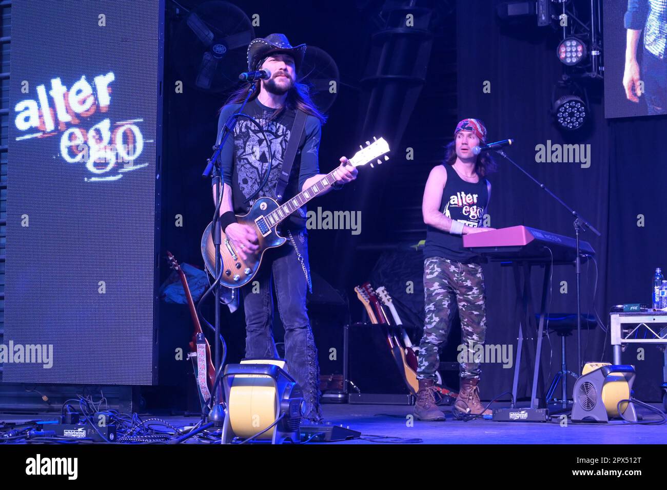 A rock band alter ego on stage at Fremont Street in Las Vegas Stock ...