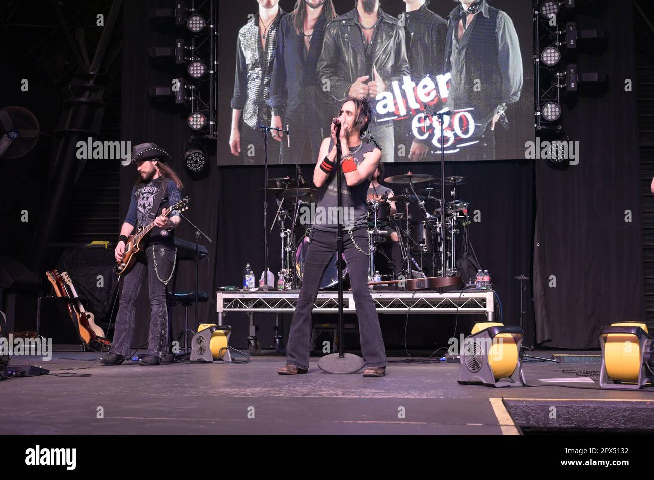 A rock band alter ego on stage at Fremont Street in Las Vegas Stock ...