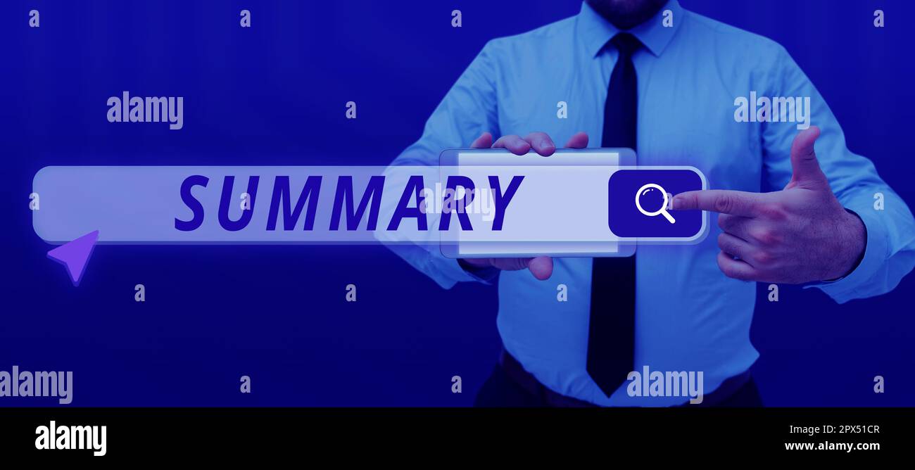 Conceptual caption Summary, Word Written on Brief Statement Abstract ...