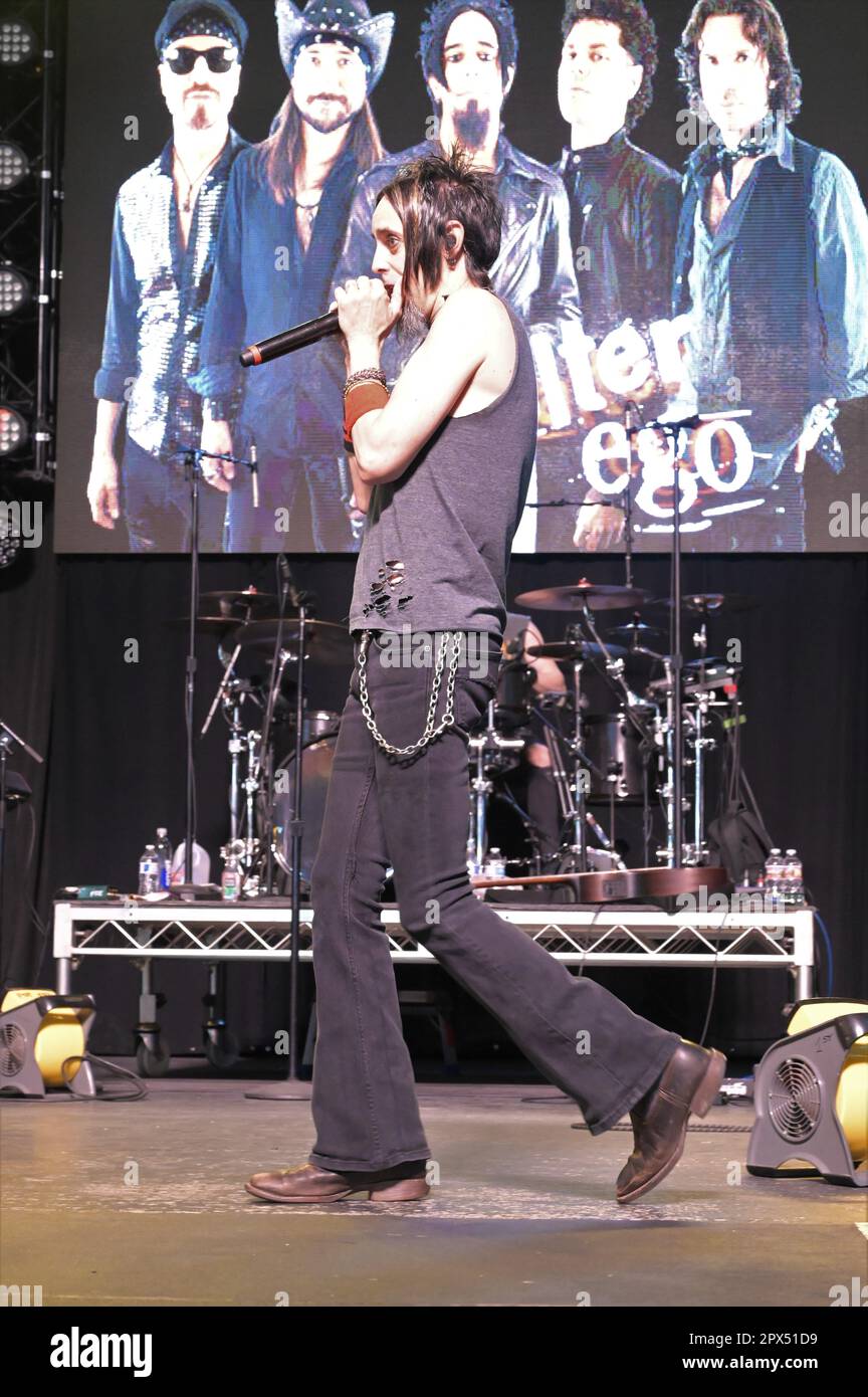 A rock band alter ego on stage at Fremont Street in Las Vegas Stock ...