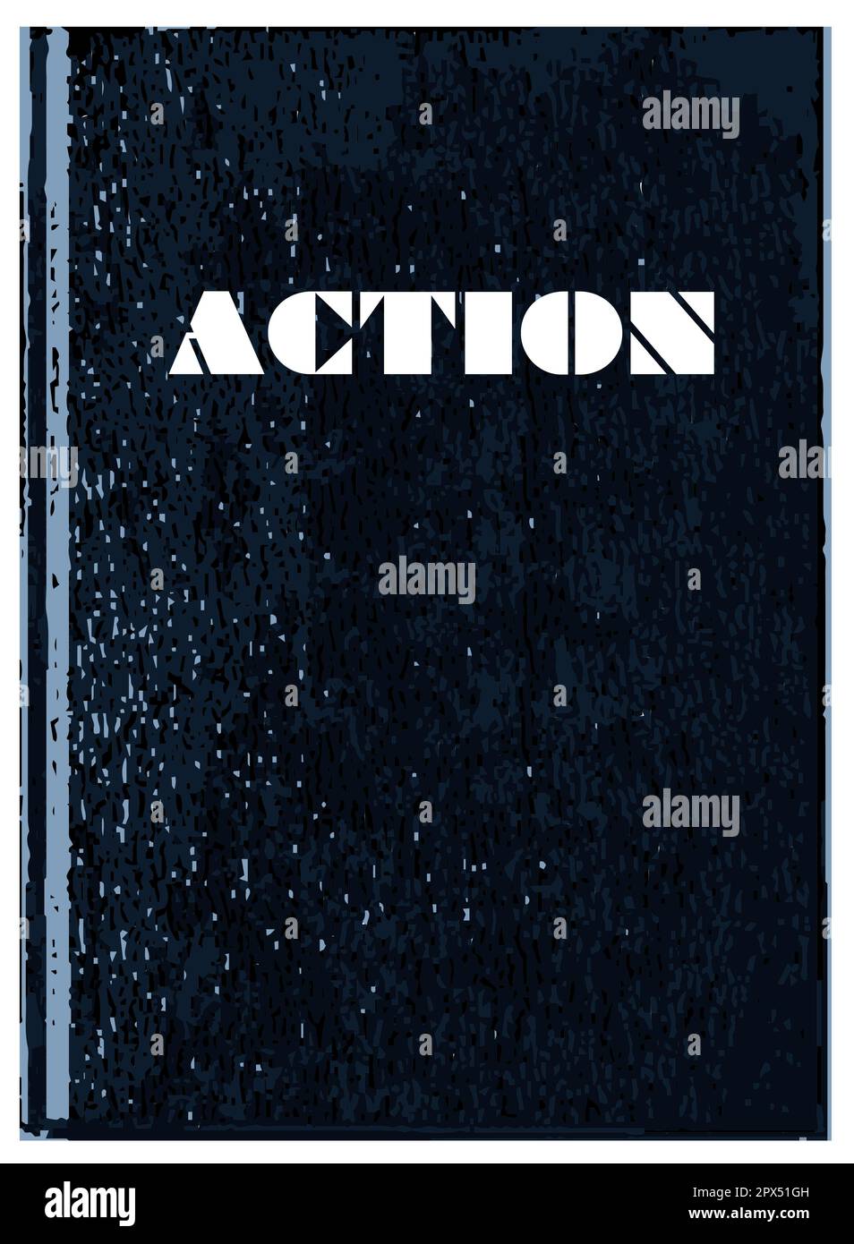 A blue front cover of a book with the text Action Stock Photo - Alamy