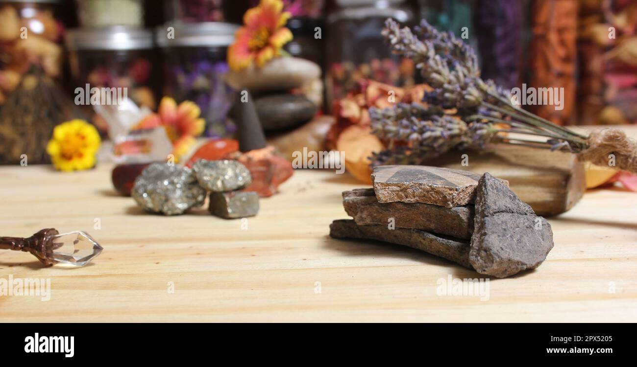 Ancient Native American Pottery Pieces With Crystals and Flowers on ...