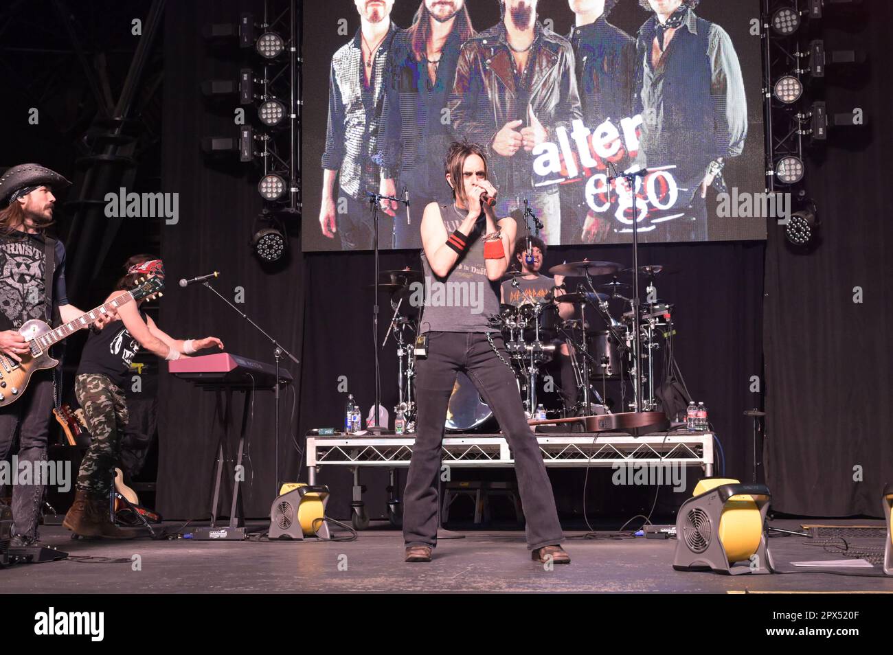 A rock band alter ego on stage at Fremont Street in Las Vegas Stock ...
