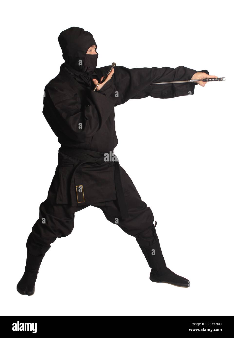 Asian Man Wearing Ninja Martial Arts Uniform Isolated on White ...