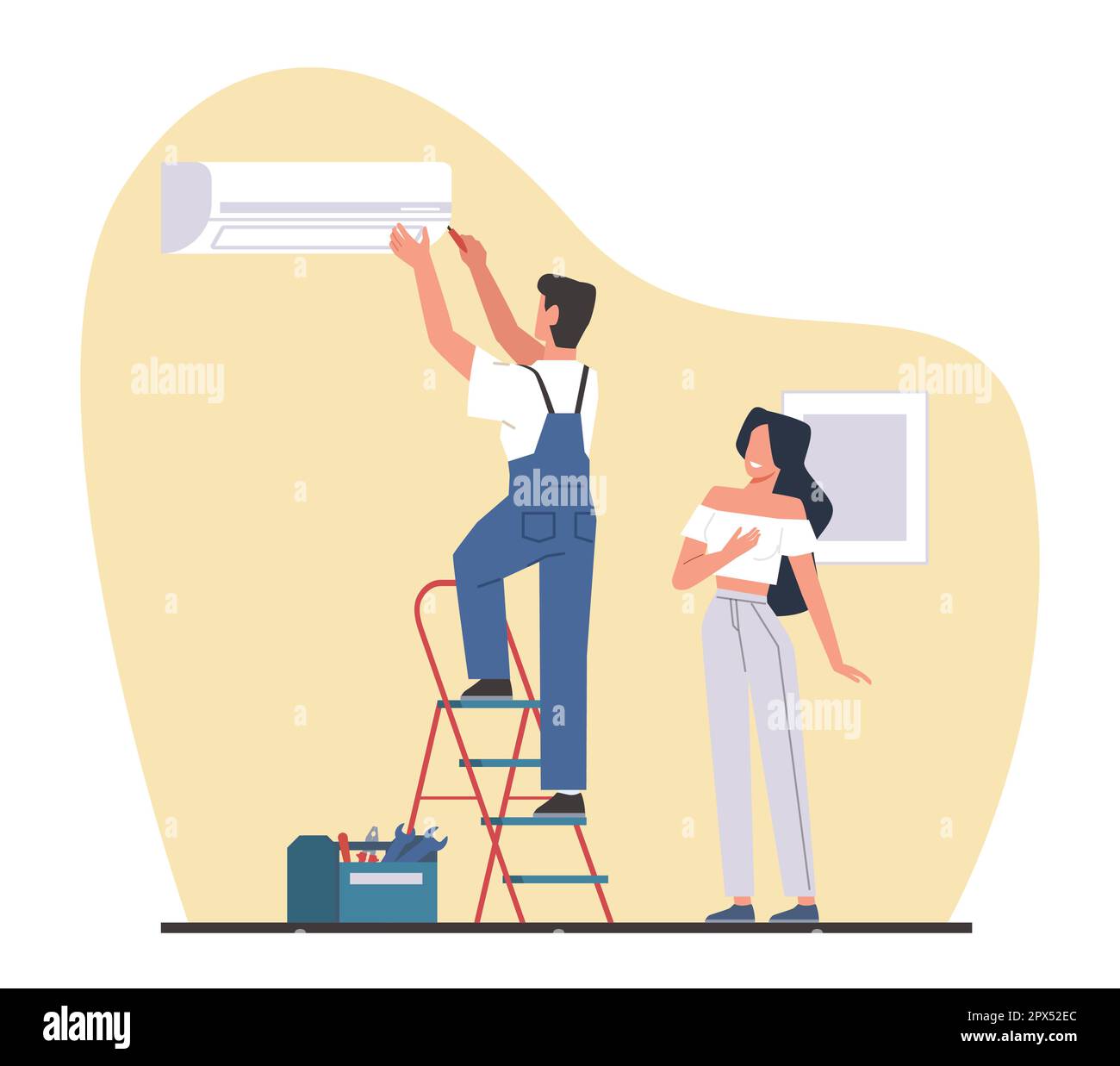 Service for installation and maintenance of air conditioners, woman ...