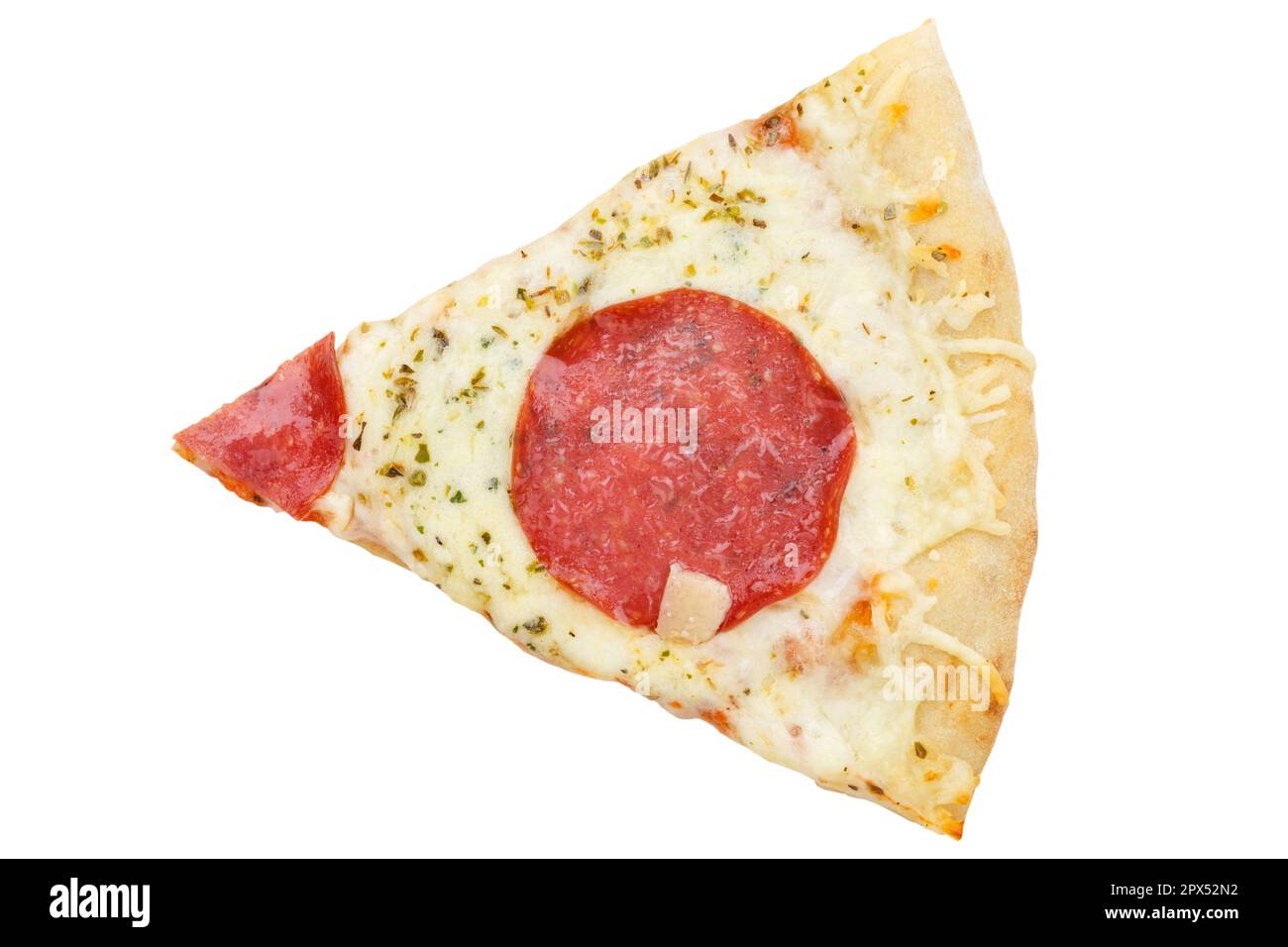 Salami pizza slice from above isolated on a white background Stock ...