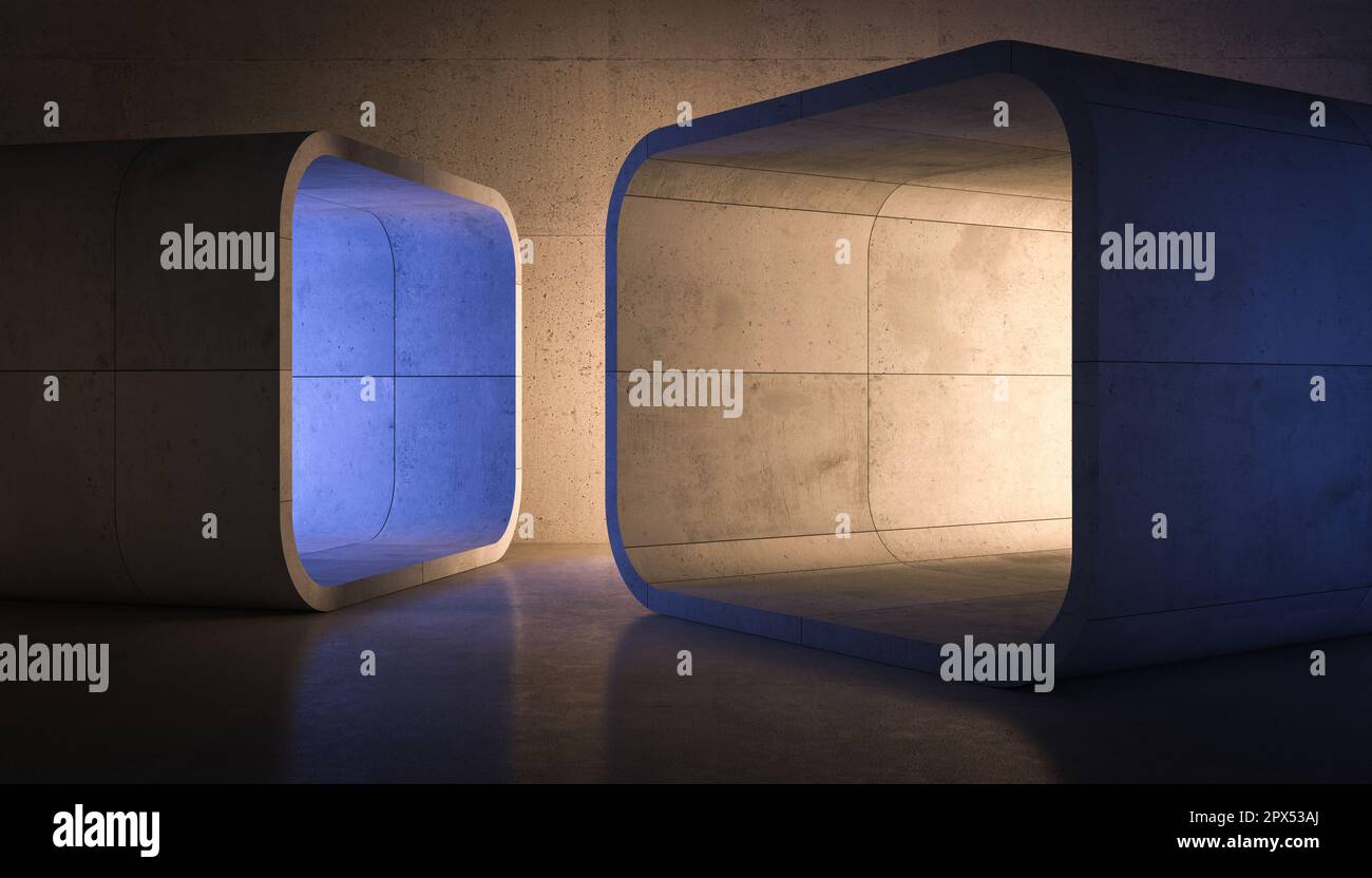 tubular concrete shapes with colored lights. 3d render Stock Photo - Alamy