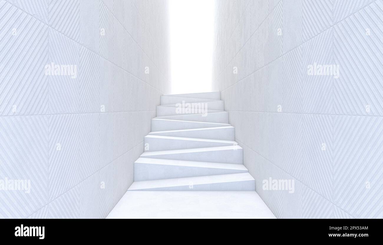 white abstract staircase with light concrete sidewalls. 3d render Stock ...