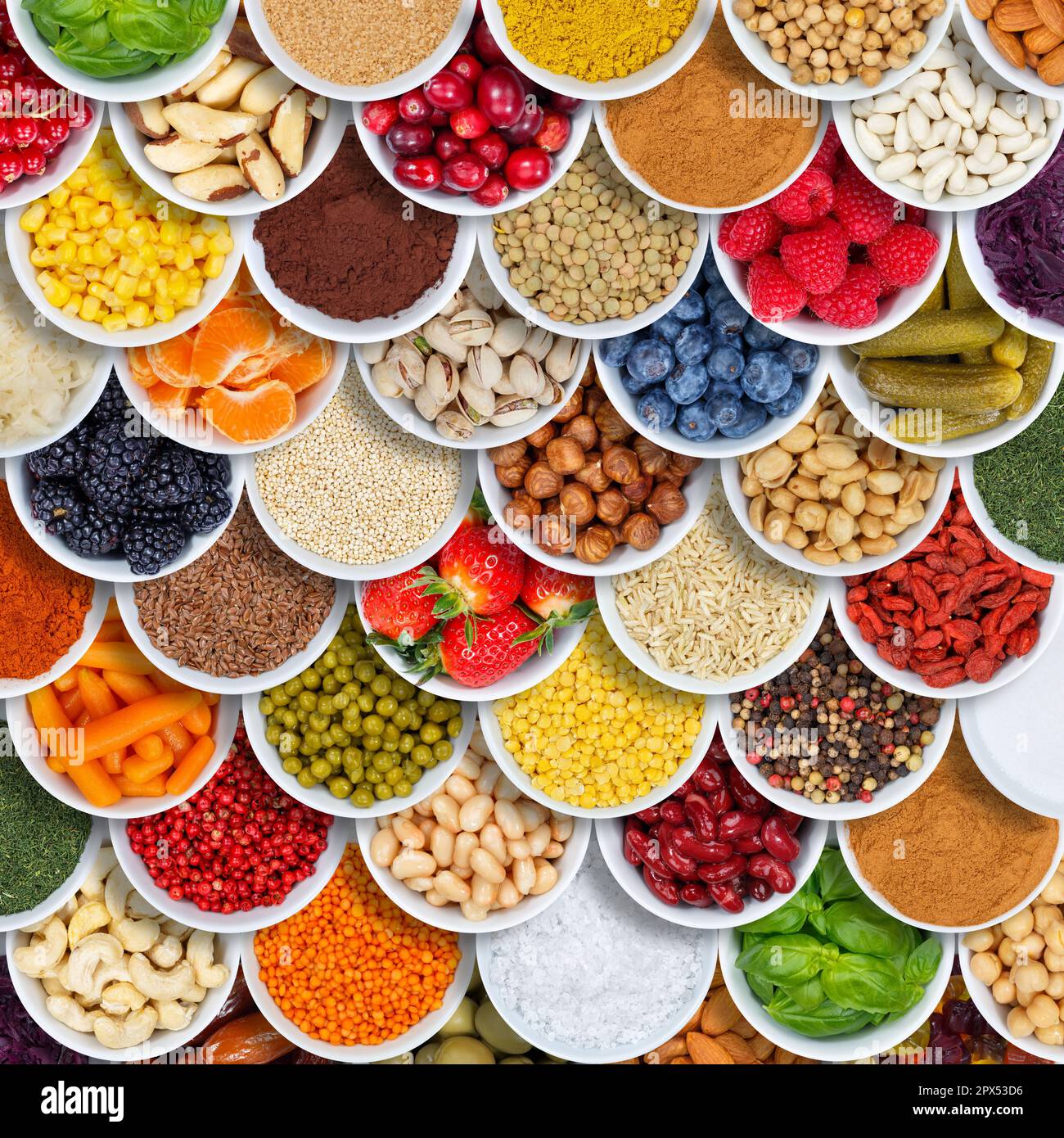 Fruits and vegetables food background spices ingredients square berries ...