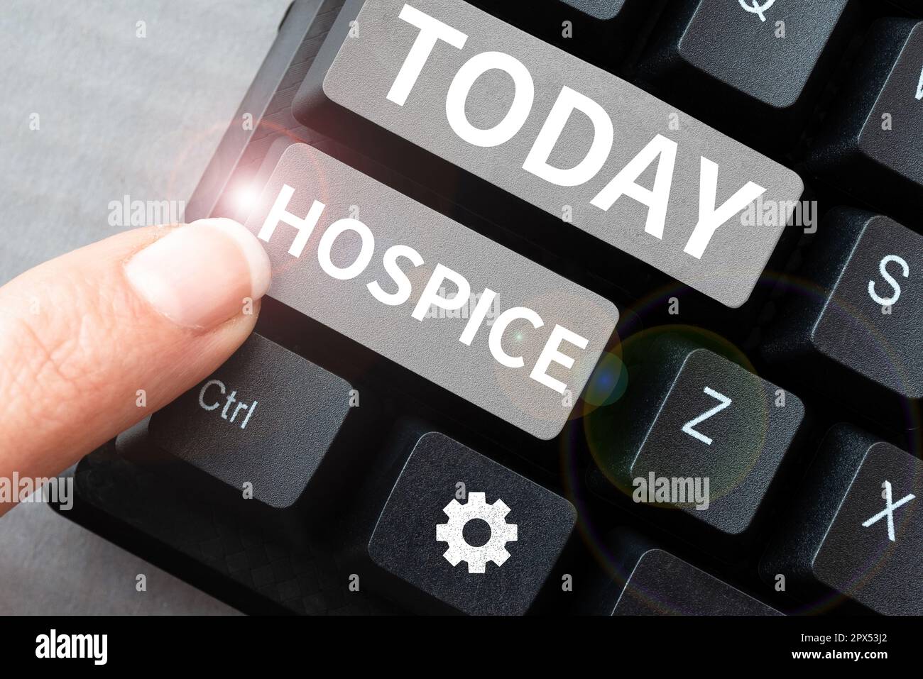 Sign displaying Hospice, Concept meaning focuses on the palliation of a ...