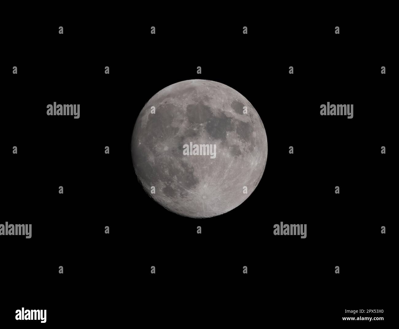 Waxing gibbous Moon two days before Full, at approximately 97% ...