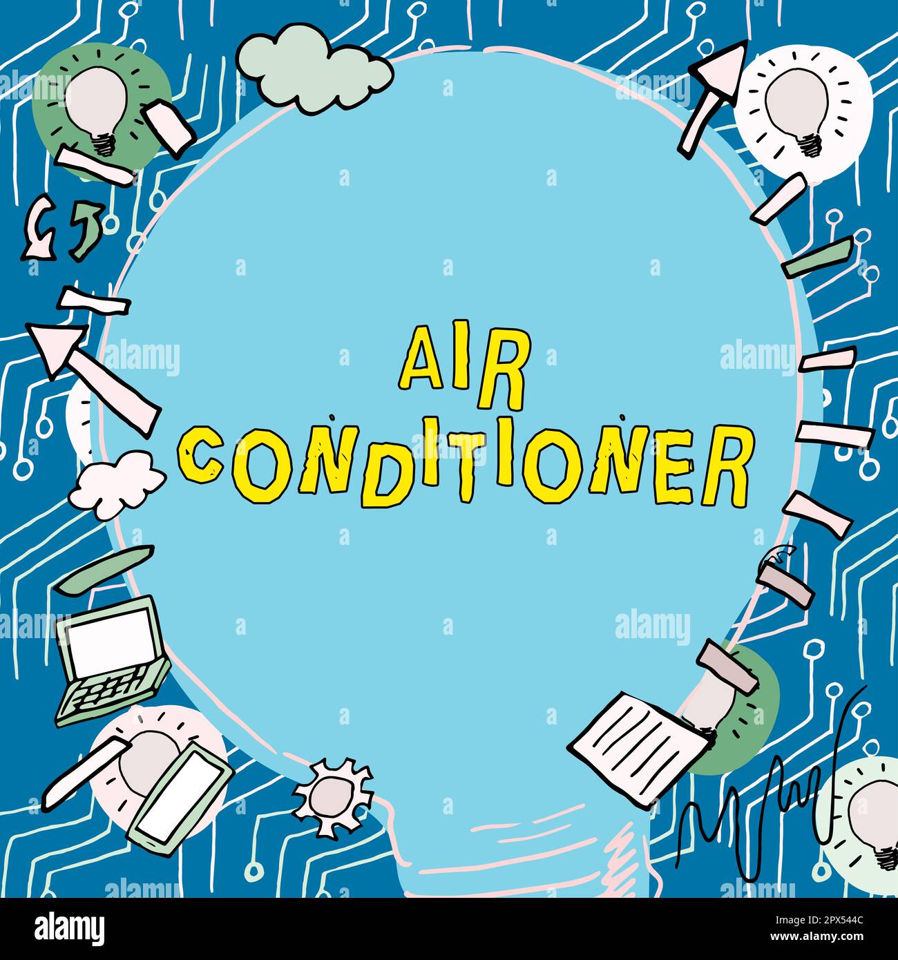 Text sign showing Air Conditioner, Business overview apparatus for ...