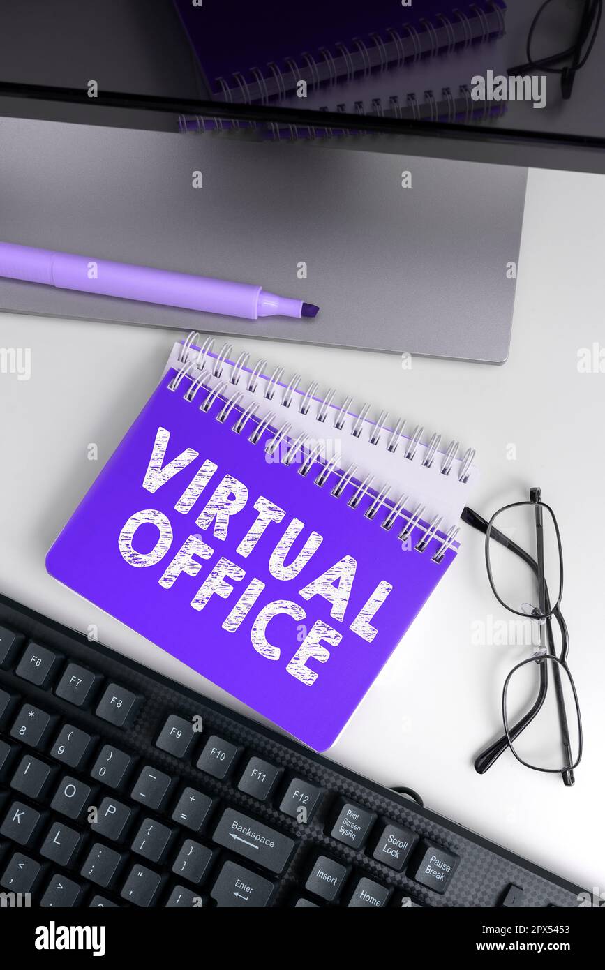 Text showing inspiration Virtual Office, Word Written on Mobile work ...