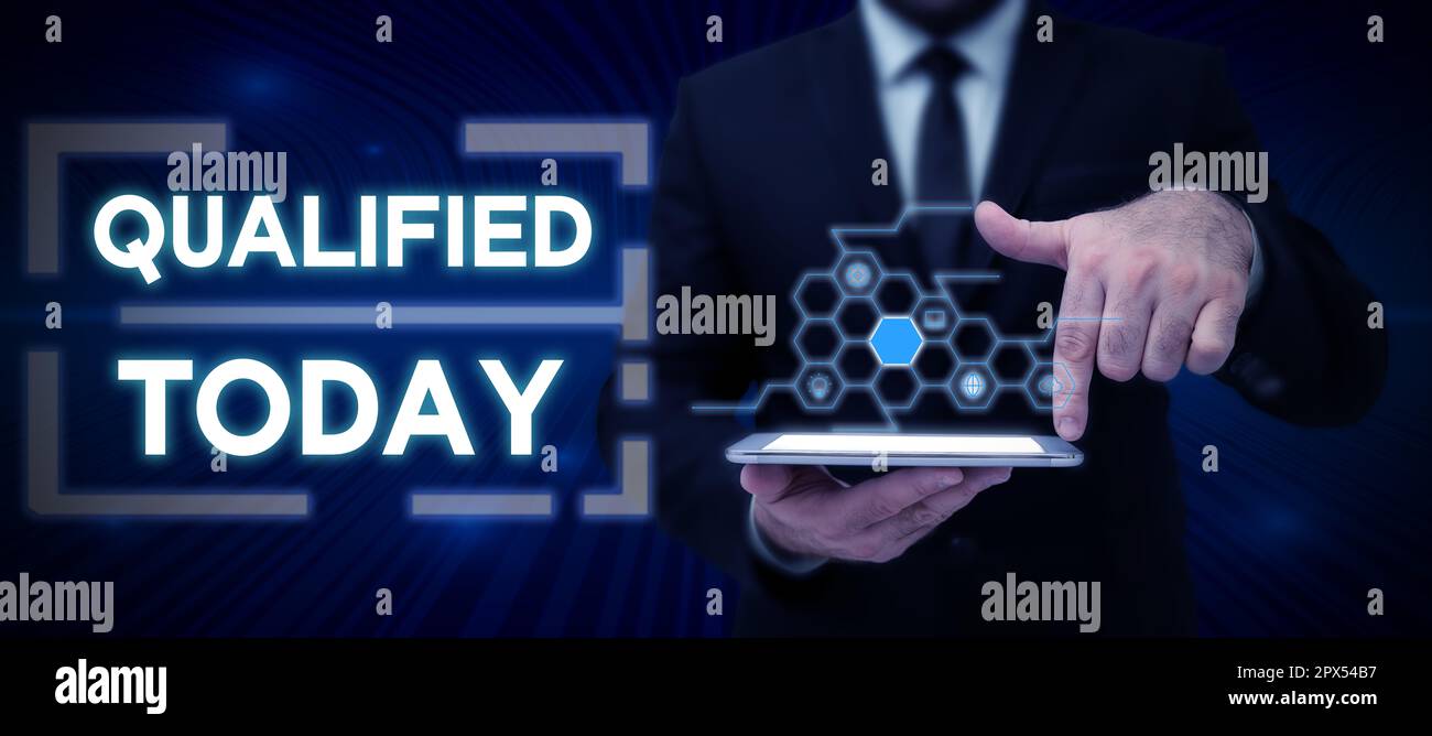 Conceptual caption Qualified, Word Written on Officially trained to ...