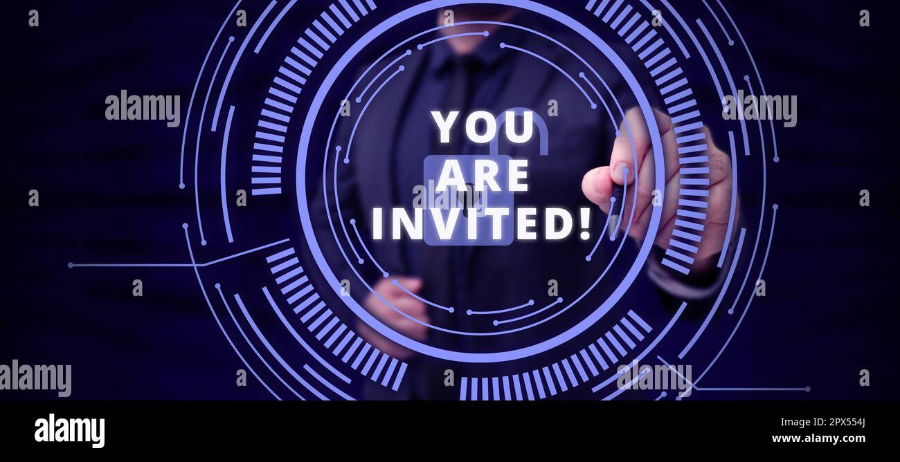 Hand writing sign You Are Invited, Business idea Receiving and ...