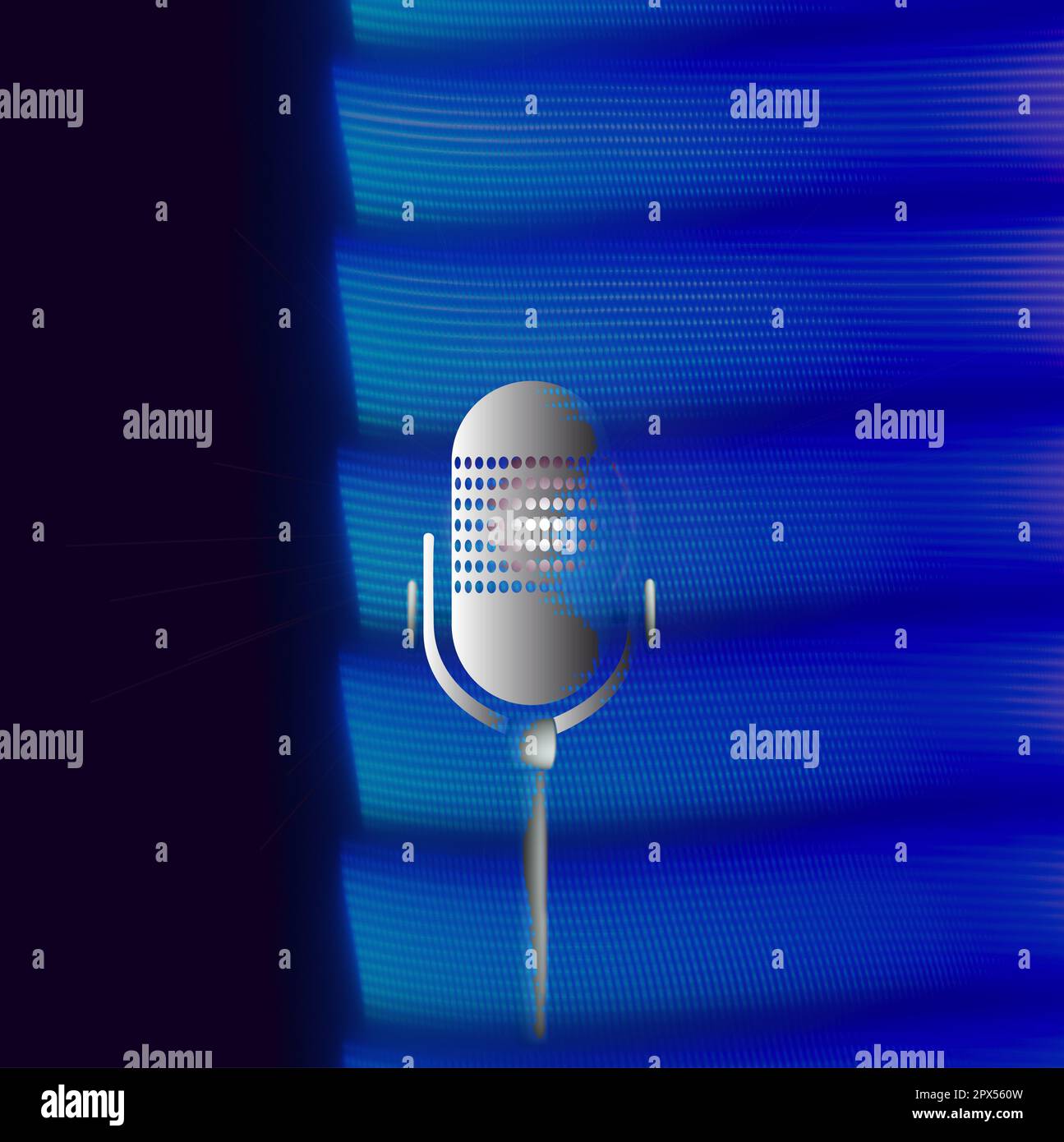 A classic old valve microphone warming up its valve set over a blue ...