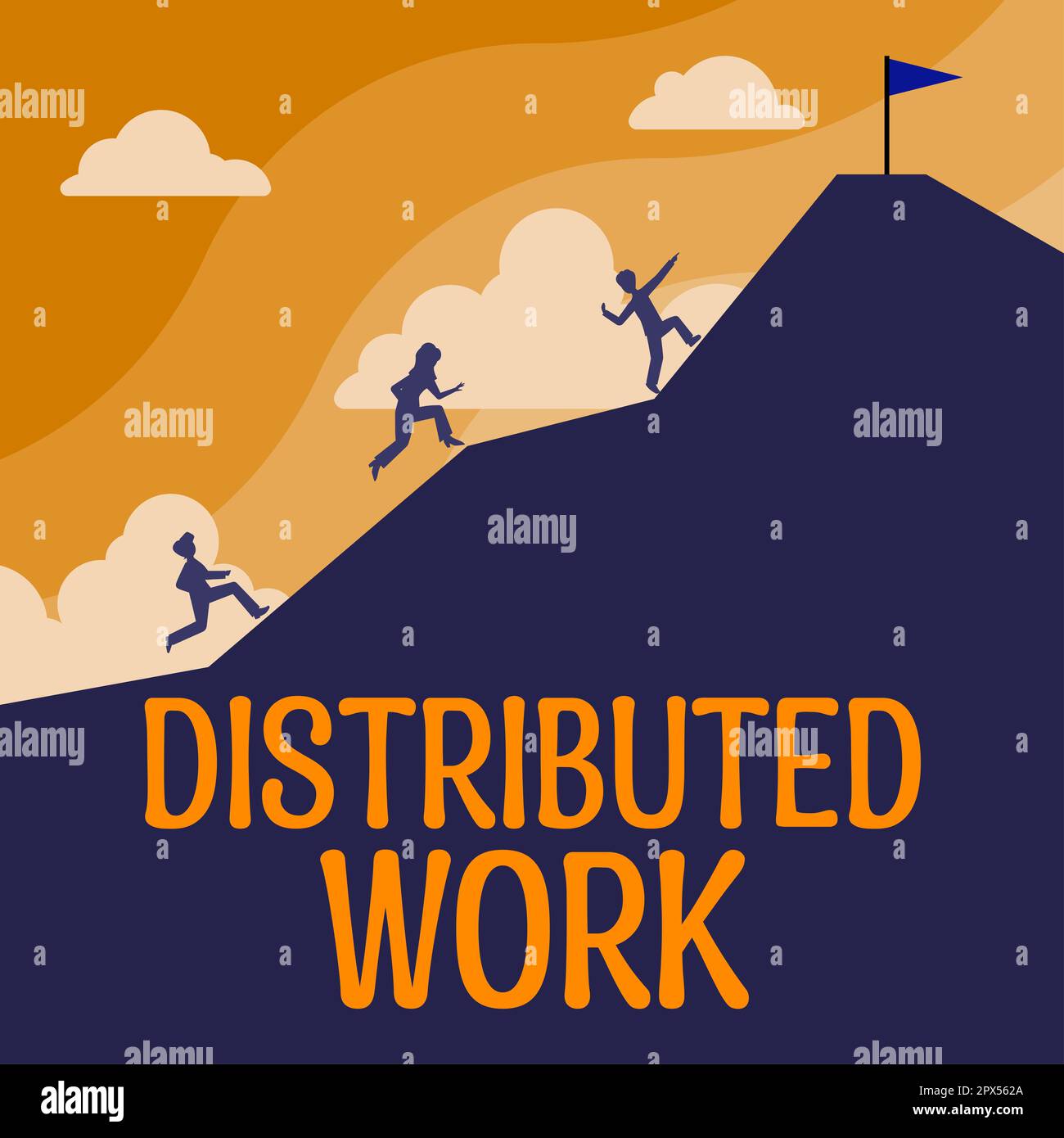 Sign displaying Distributed Work, Business overview practiced by enterprises using network ...
