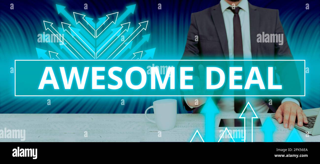 Hand writing sign Awesome Deal, Business showcase A large but ...