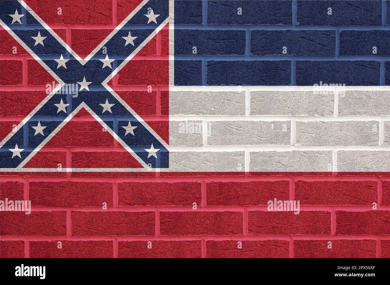 The flag of the USA state of Mississippi painted ontp a brick wall ...