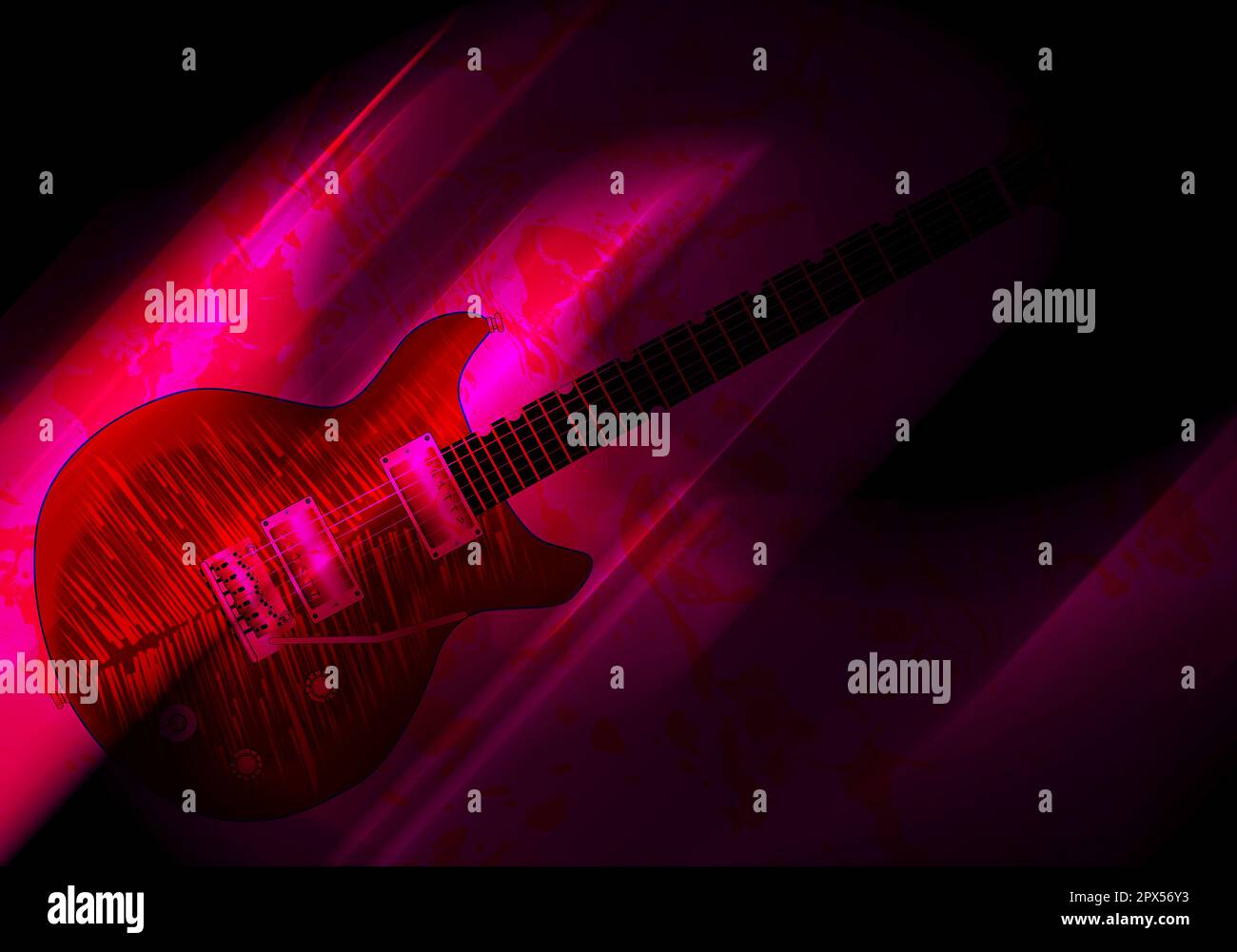 A typical double cutaway electric guitar in red abstract set as a ...