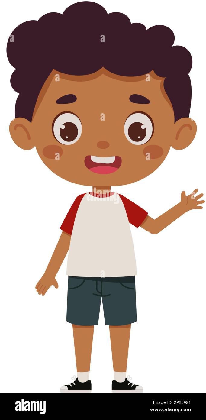Cute cartoon little boy waving his hand. Little schoolboy character ...