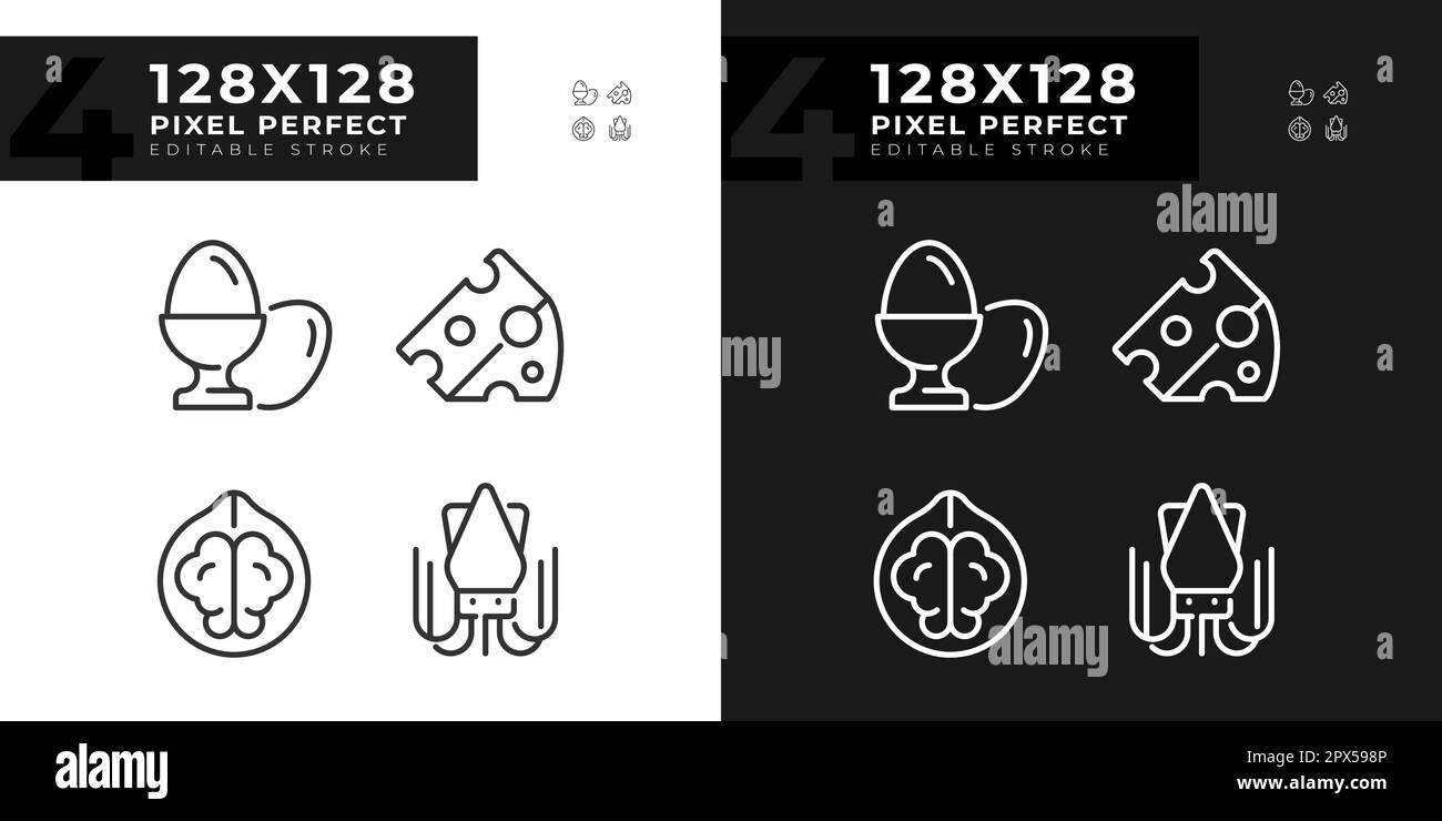 Healthy food pixel perfect linear icons set for dark, light mode Stock ... Healthy food pixel perfect linear icons set for dark, light mode Stock ...