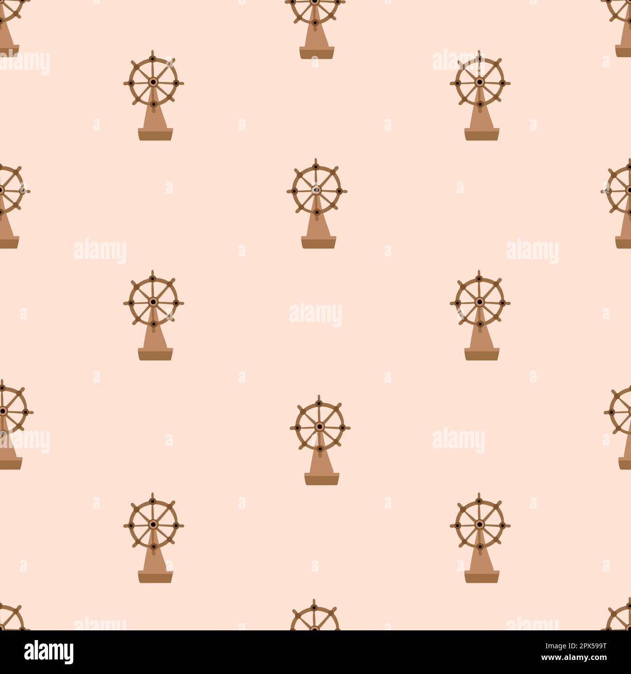 Seamless pattern. Steering wheel of the ship. Wooden rudder, antique ...