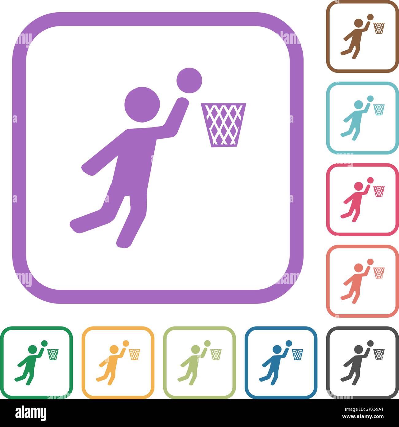 Basketball player simple icons in color rounded square frames on white background Stock Vector ...