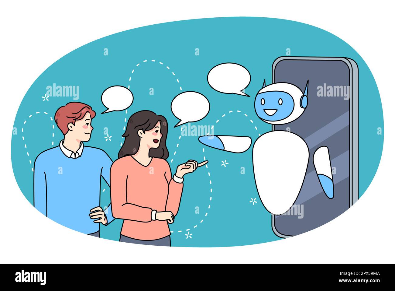 People talk to robotics online support on smartphone. Client use ...