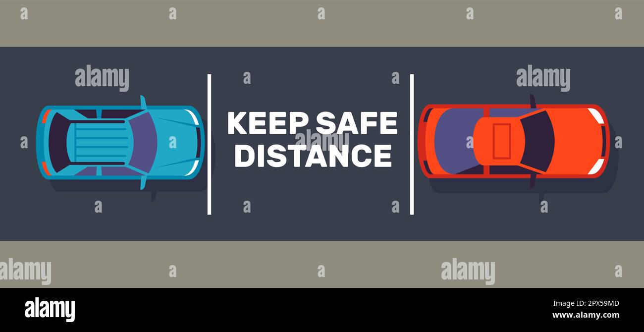 Safe driving, keeping distance between cars. Rules of road and behavior ...