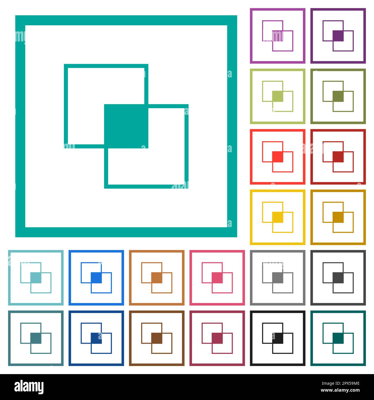 Clipping mask tool flat color icons with quadrant frames on white ...