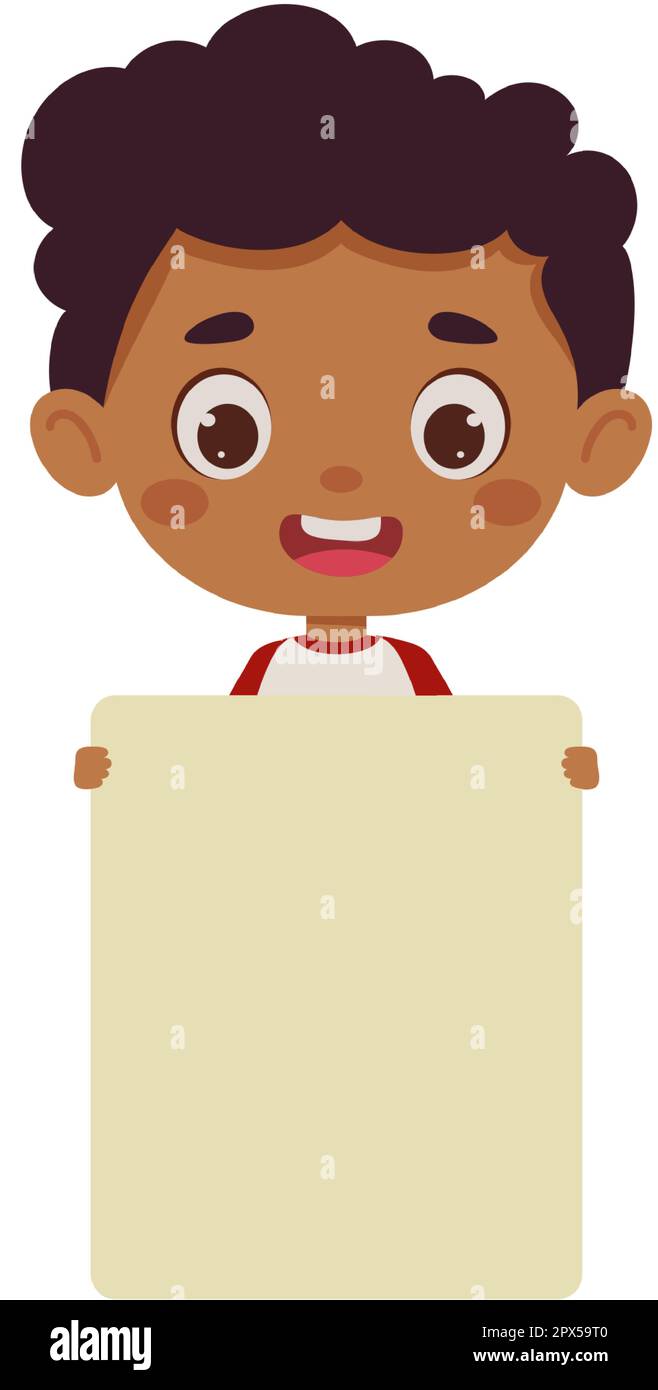 Cute little kid boy holding empty blank board. Cartoon child character ...