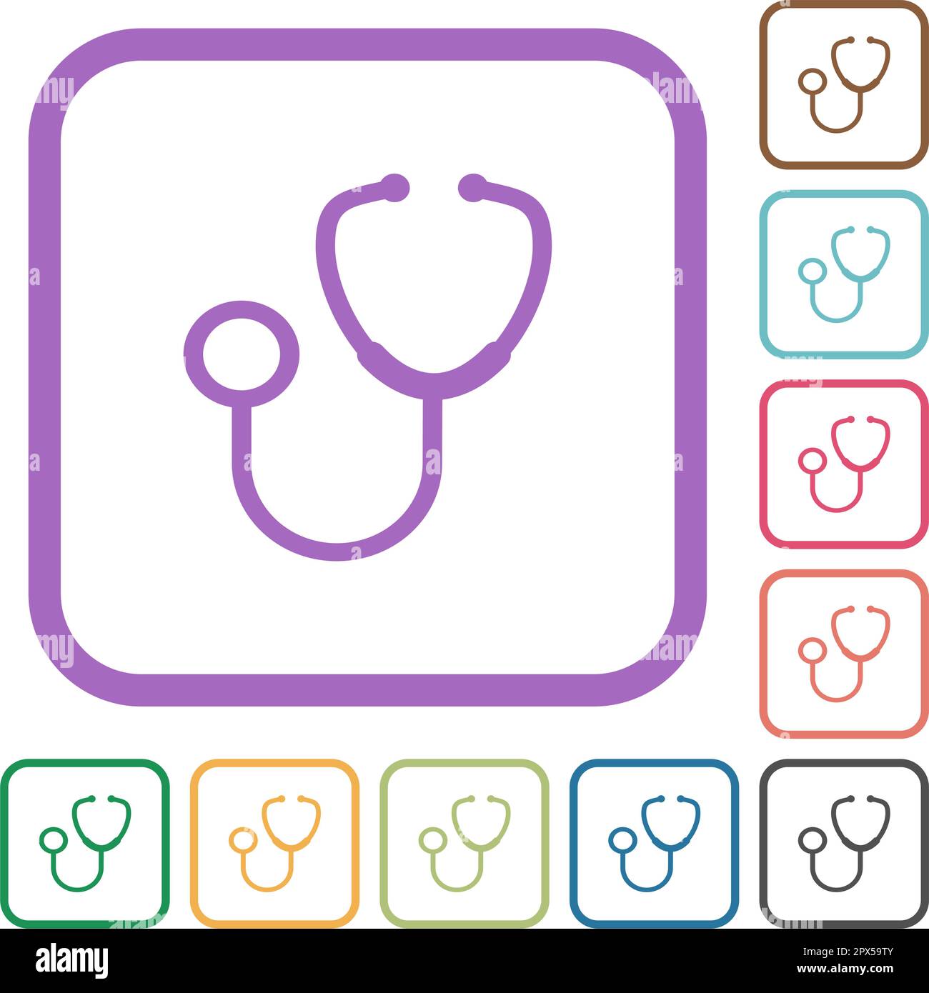 Stethoscope simple icons in color rounded square frames on white ...