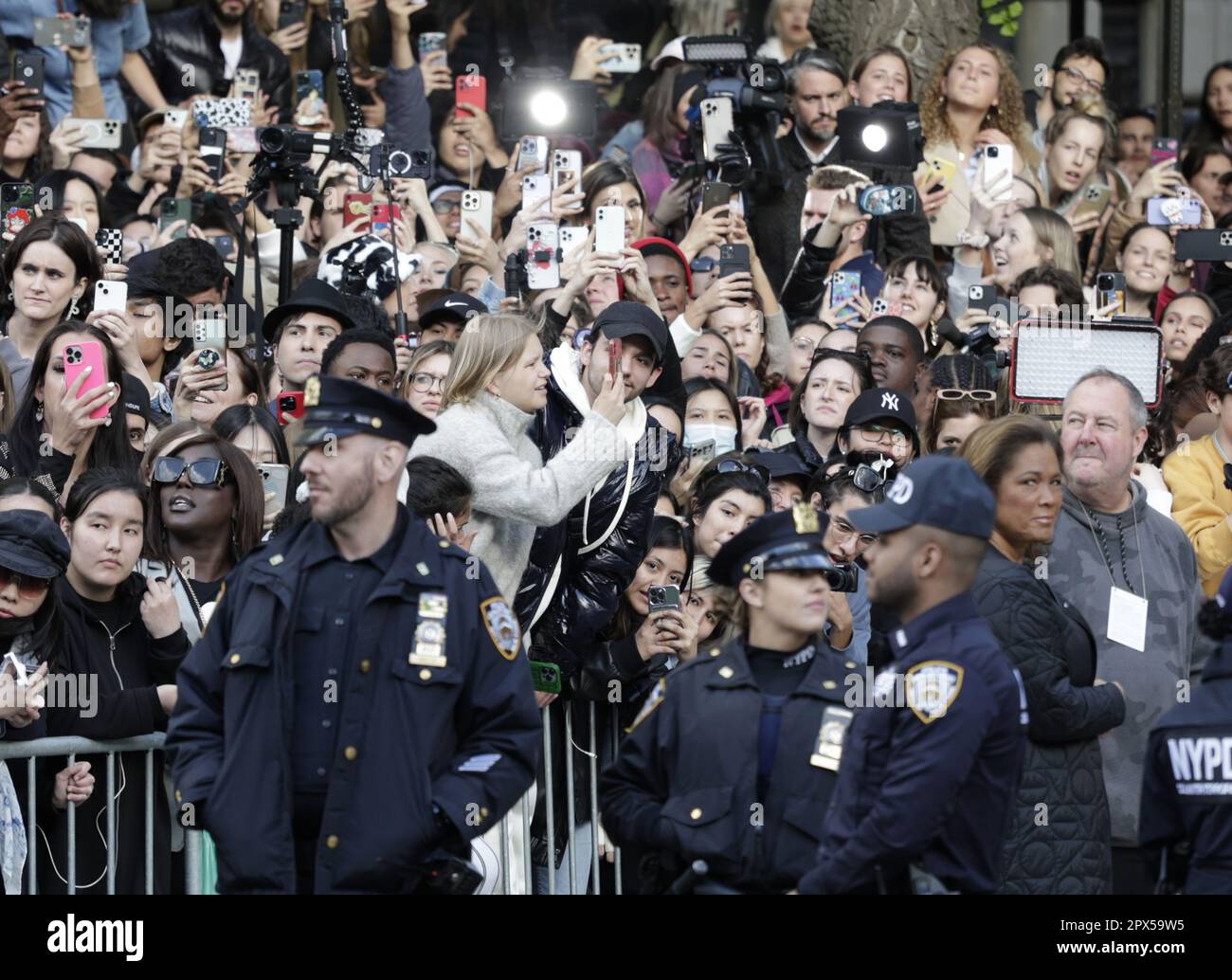 New York, United States. 01st May, 2023. Fans stand on Fifth Avenue and ...