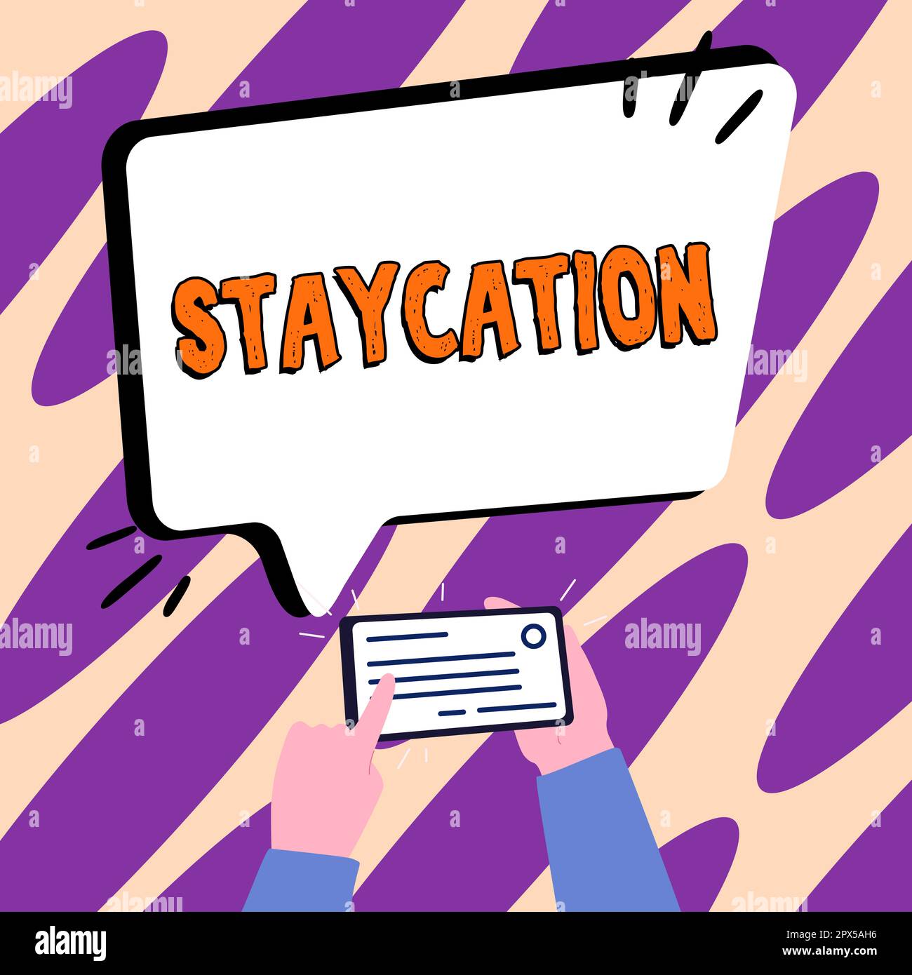 Sign displaying Staycation, Concept meaning a vacation spent at one's ...