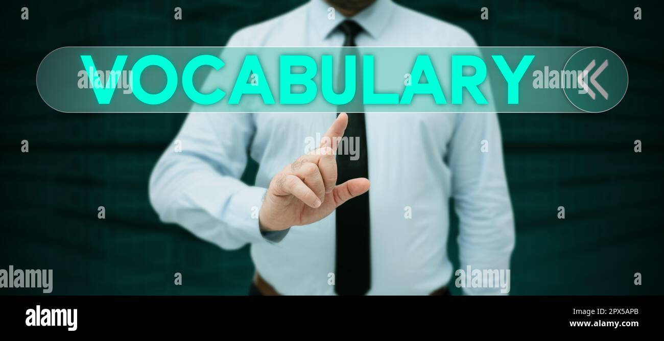 Text sign showing Vocabulary, Word Written on collection of words and ...
