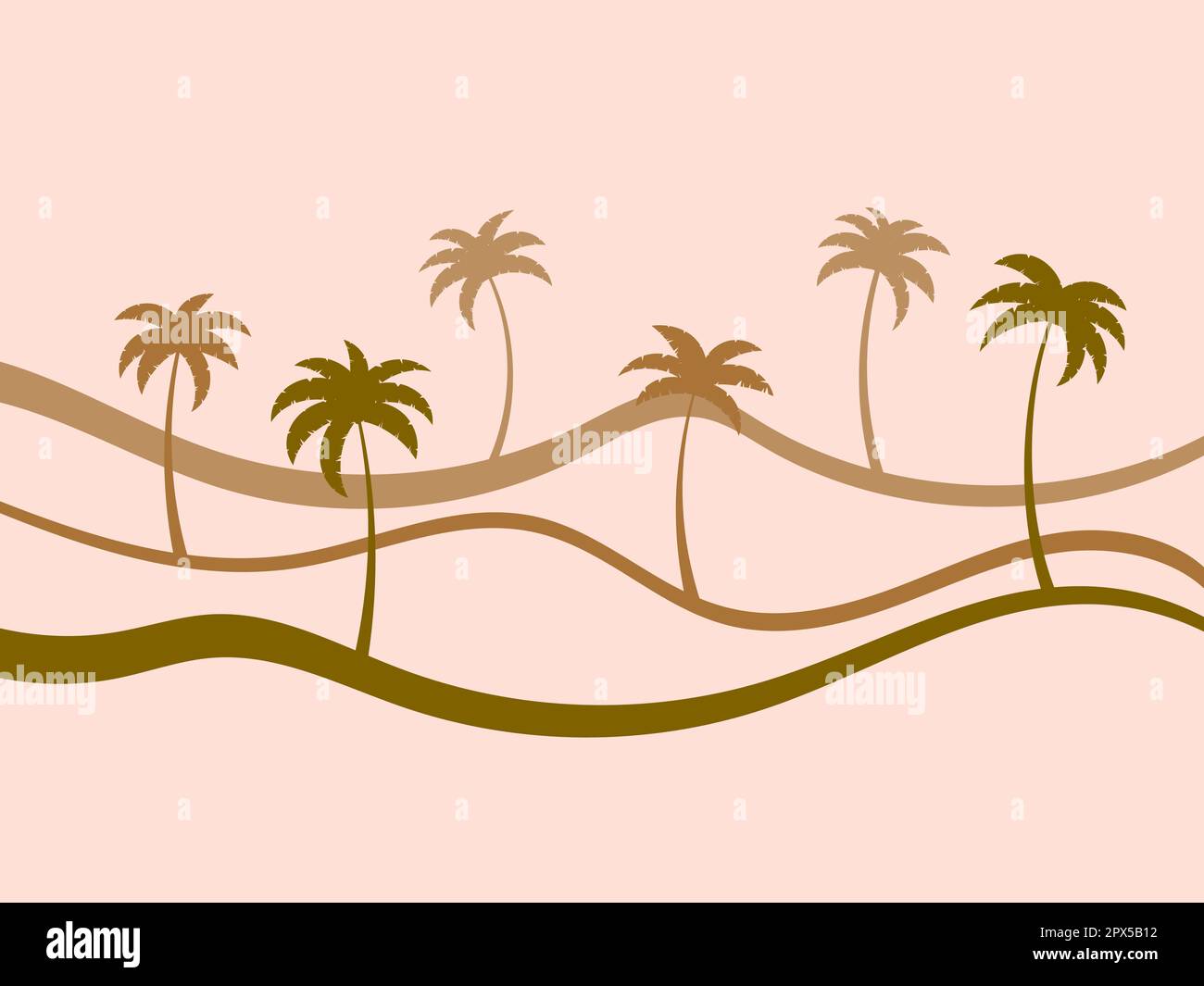 Line landscape outline with palm trees. Landscape painted with stripes ...