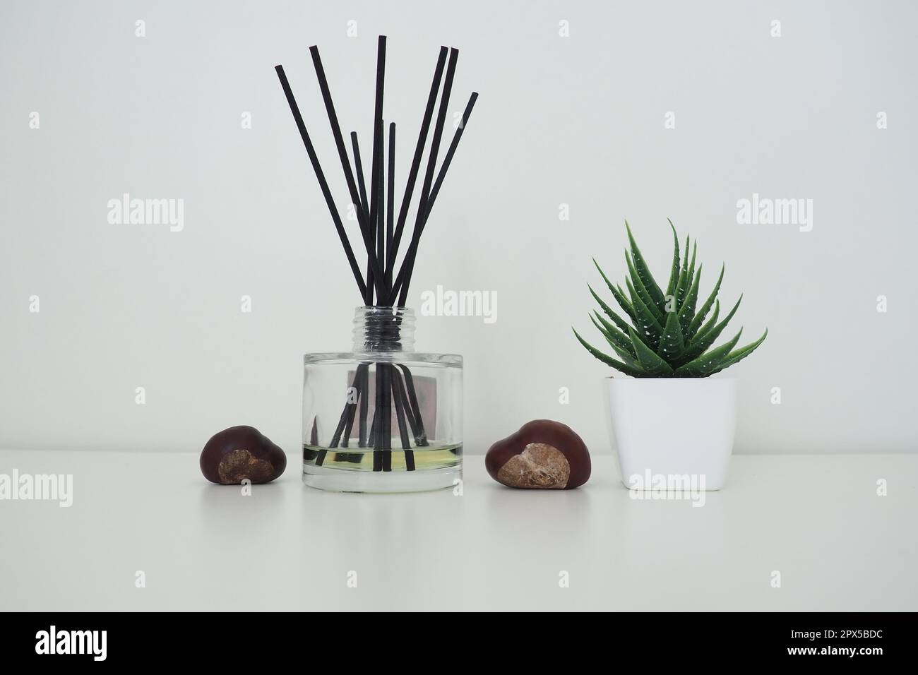 Incense sticks are dipped into a glass cubic vessel with essential oils ...