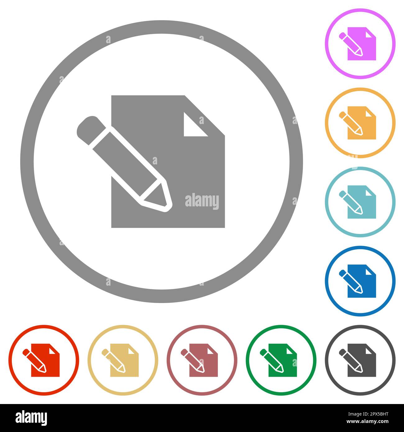 Edit with pencil solid flat color icons in round outlines on white ...
