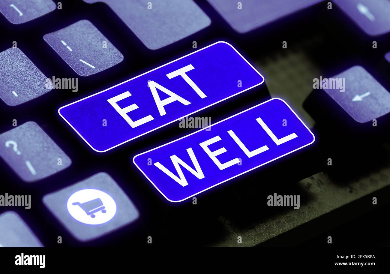 Inspiration showing sign Eat Well, Concept meaning Practice of eating ...