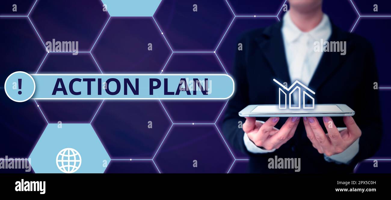 Hand writing sign Action Plan, Word Written on list of things or ...