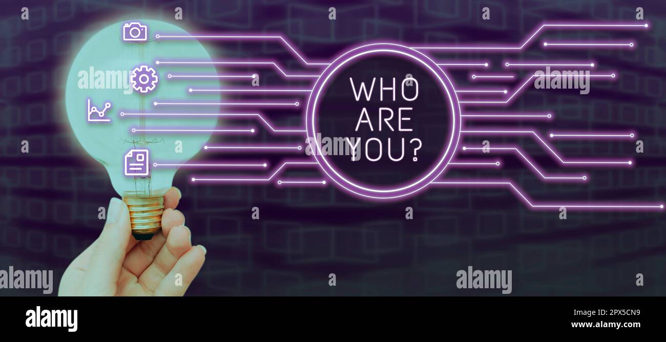Sign displaying Who Are You, Concept meaning Identify yourself ...
