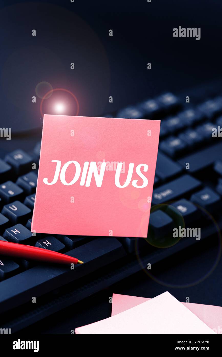 Writing displaying text Join Us, Word Written on Register in community ... Writing displaying text Join Us, Word Written on Register in community ...
