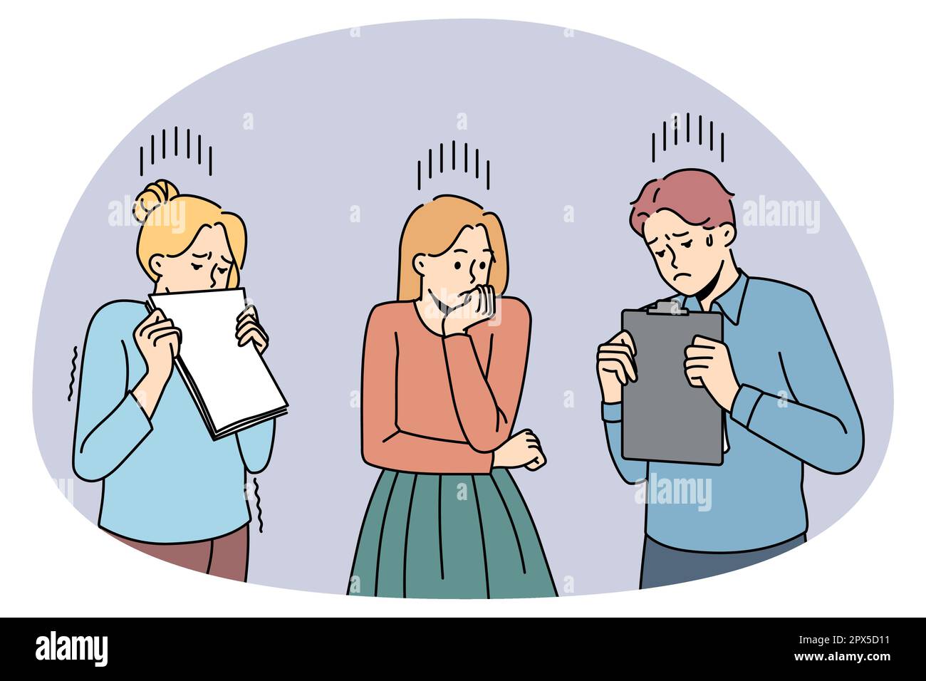 Worried millennial students frightened before exam or test. Anxious ... Worried millennial students frightened before exam or test. Anxious ...