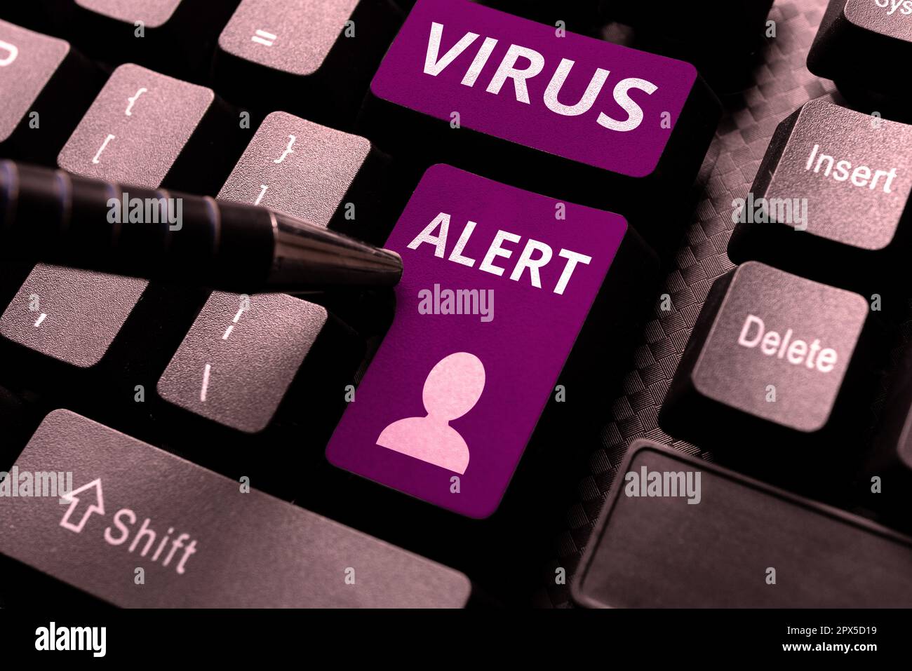 Text caption presenting Virus Alert, Business overview message warning ...