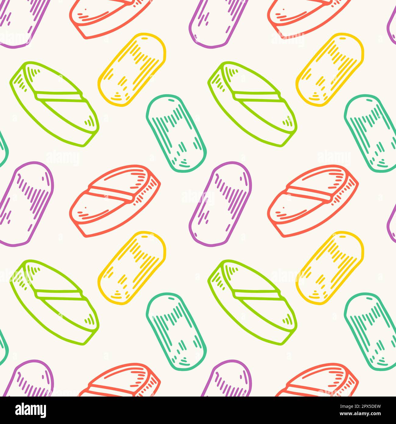 Pills seamless pattern. Hand drawn vector background in doodle sketch ...