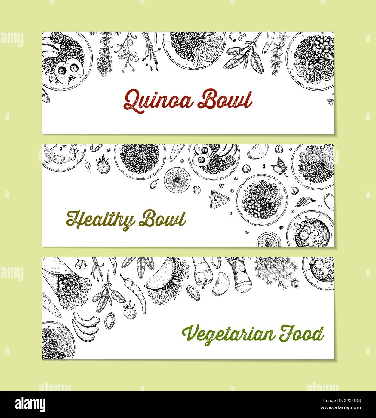 Food and restaurant horizontal design. Hand draw background with ...