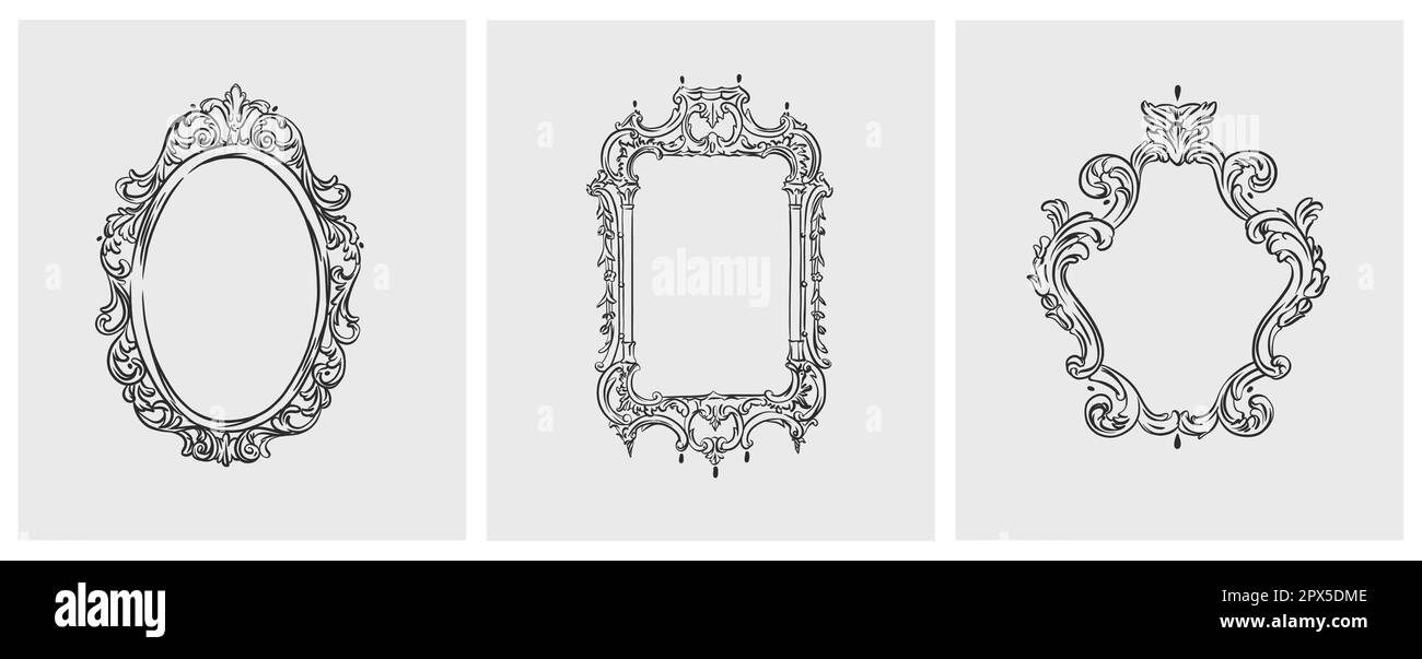Hand drawn vector abstract outline,graphic,line art vintage baroque ...