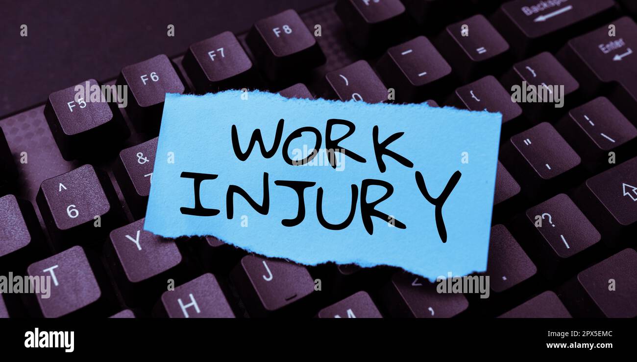 Text caption presenting Work Injury, Concept meaning Accident in job ...