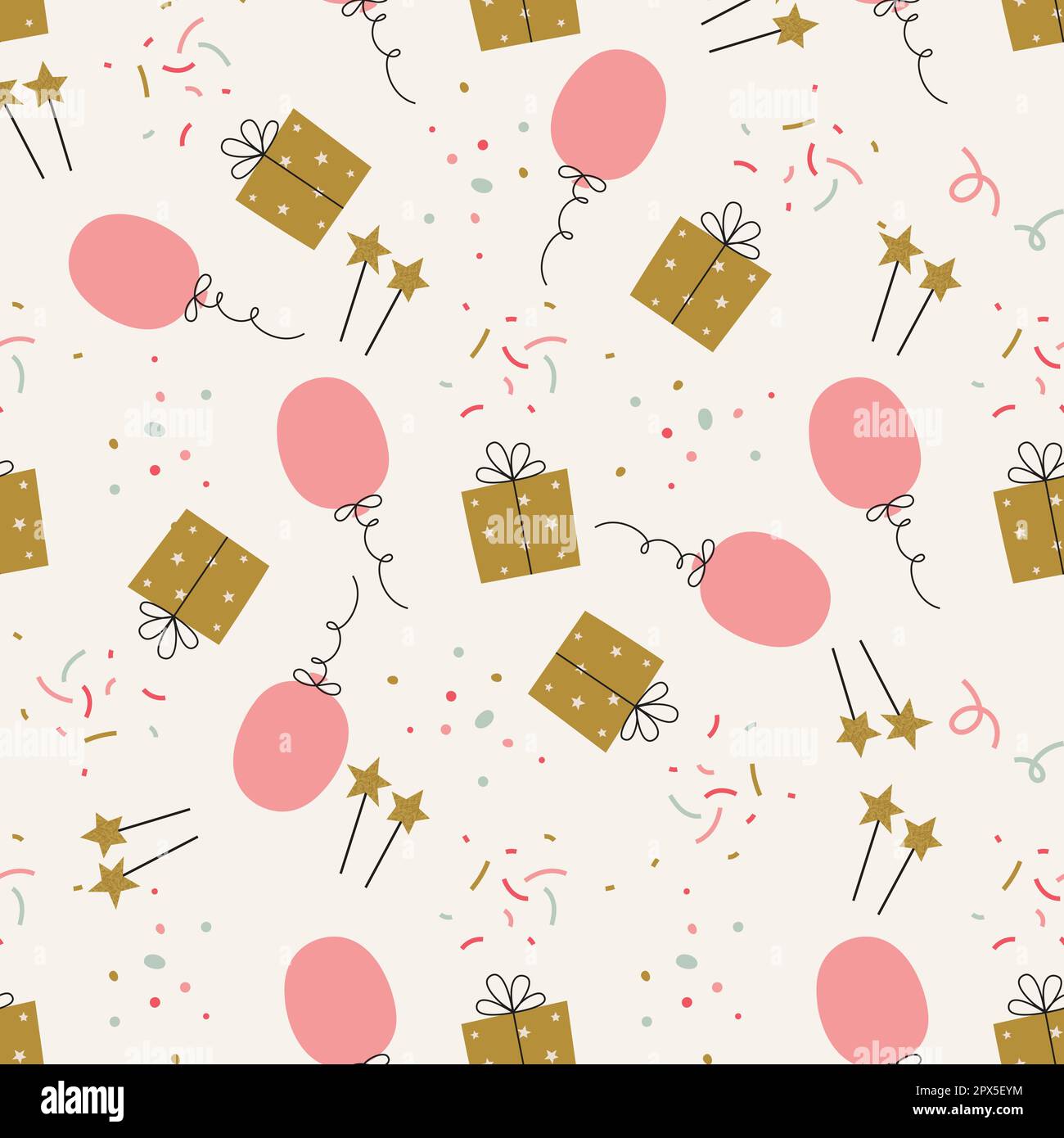 Happy Birthday Seamless Pattern with gift and balloons. Vector ...